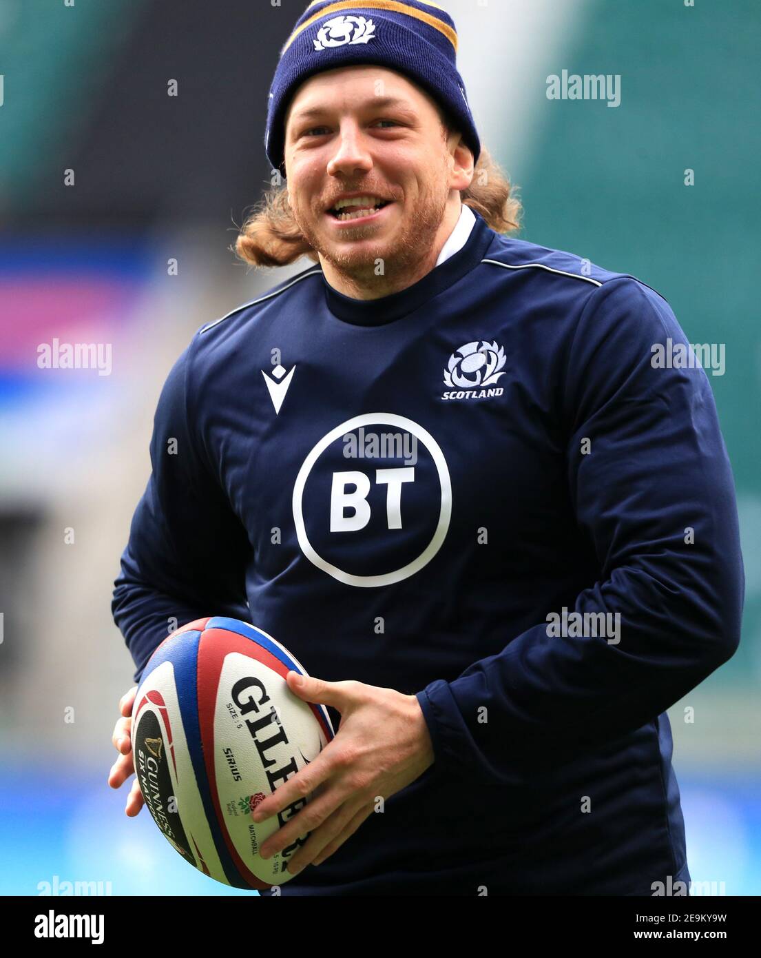 Scotland's Hamish Watson during the team run at Twickenham Stadium ...