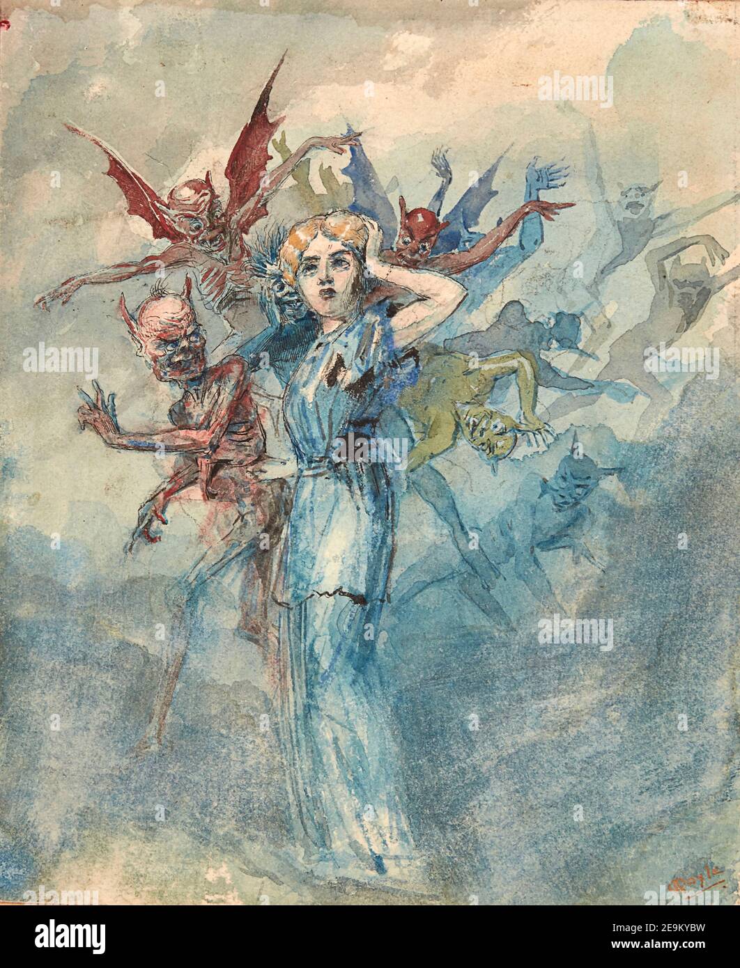 Vintage art depicting Hell, demons, angels etc Stock Photo - Alamy