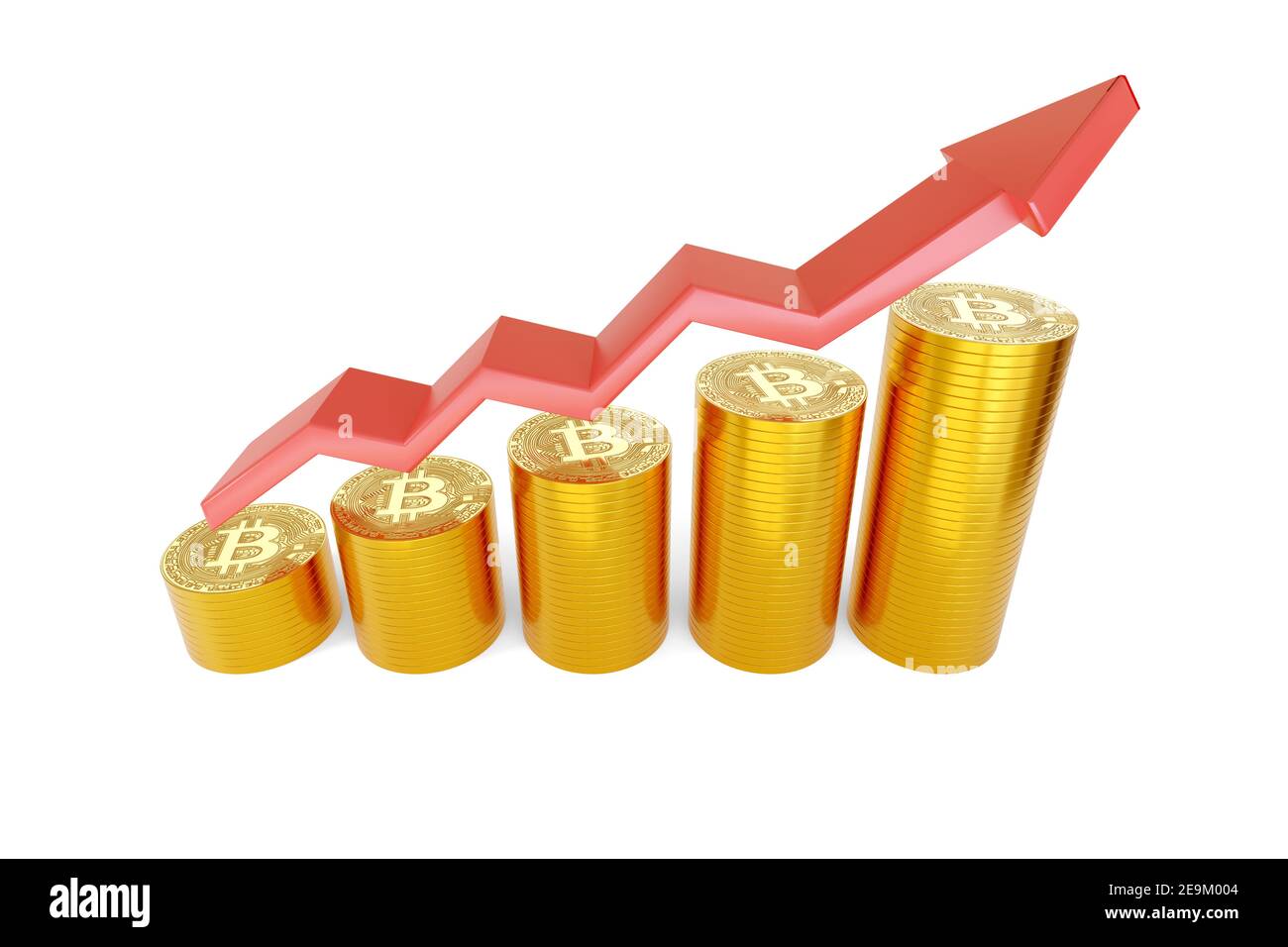 Growth bar chart with stacks of bitcoins. 3d illustration Stock Photo ...