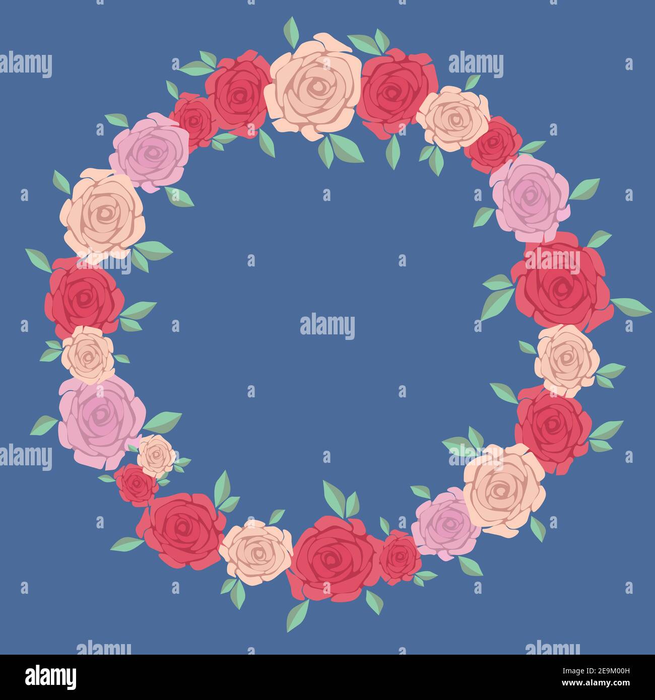 Flowers round frame with colorful roses. Vintage vector wreath is ...