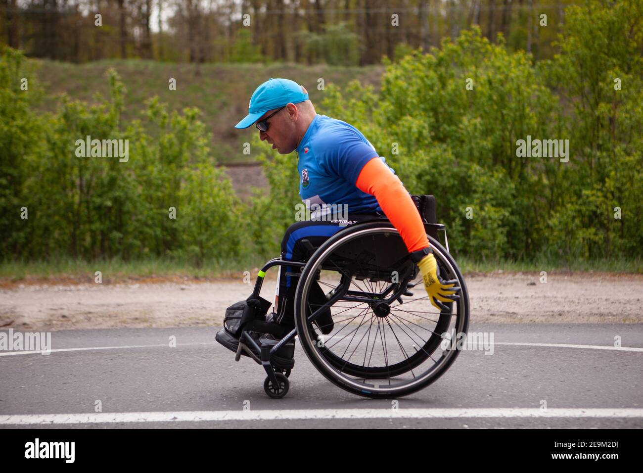 POZNAń, POLAND - May 06, 2018: Disabled athlete in a sport wheelchair ...