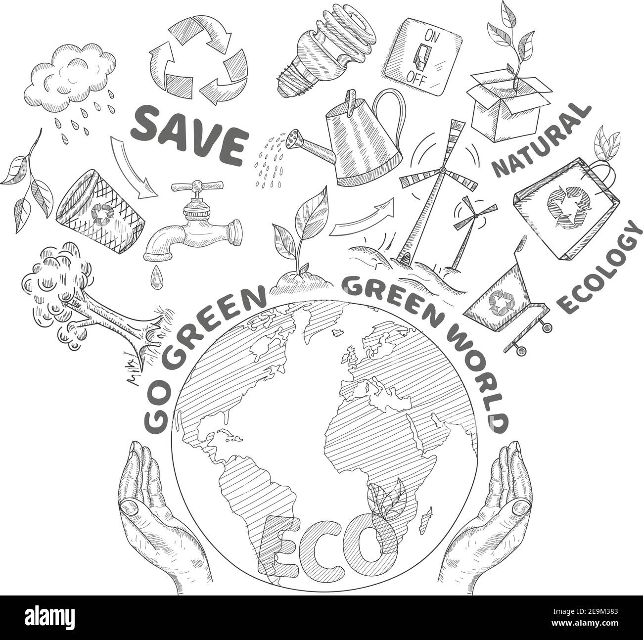 Hands holding and protecting globe environment conservation and ecology ...
