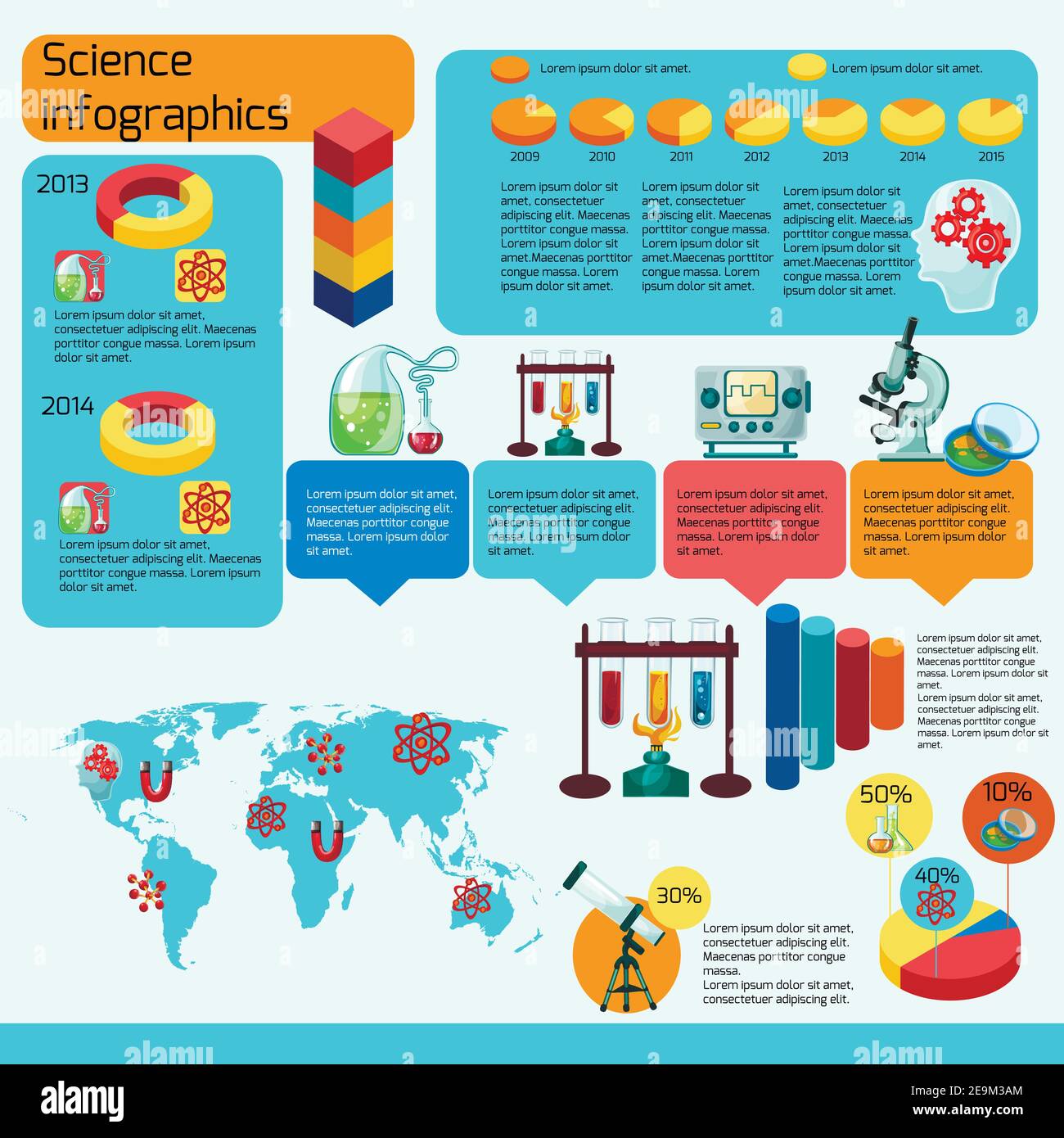 Science infographics set with laboratory research symbols and charts ...