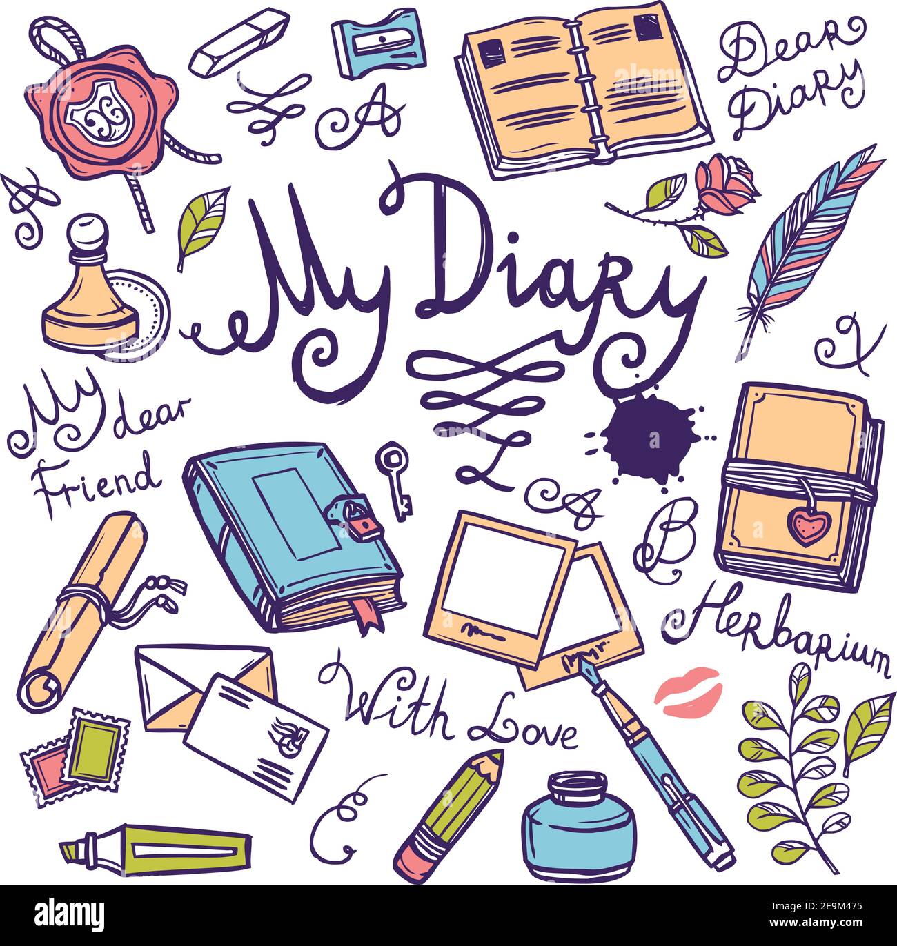 Diary writing instrument hand drawn scrapbooking set with pen notebook ...