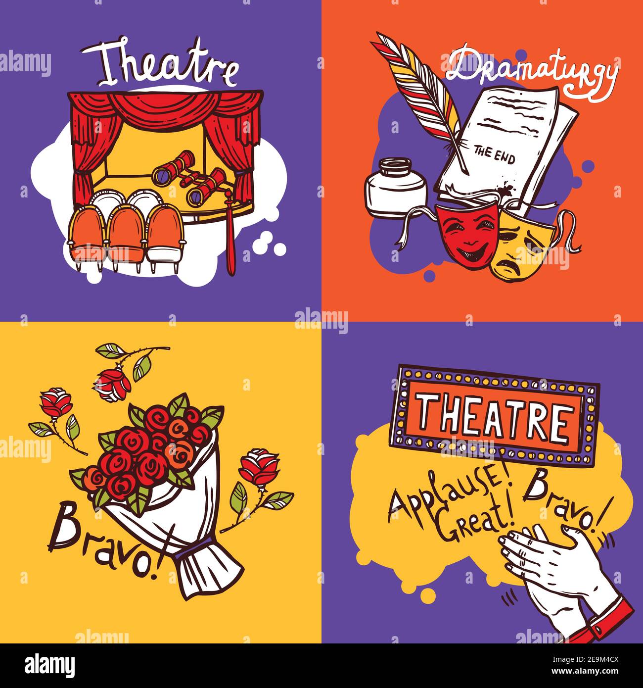 Theater design concept set with dramaturgy actor and play sketch icons ...