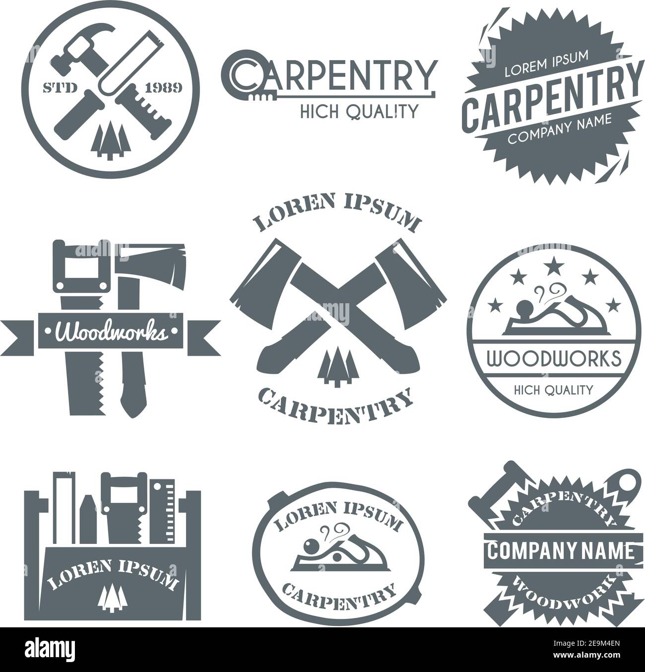 Carpentry black label set with work tools carpenter fix kit toolbox ...