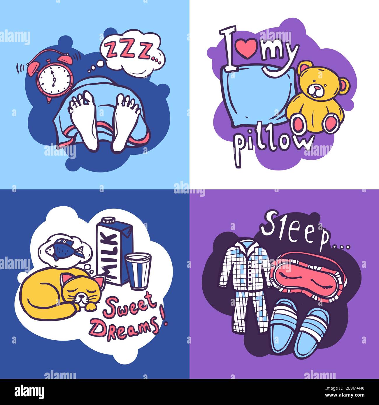 Sleep time design concept set with bedroom and bedtime hand drawn icons ...