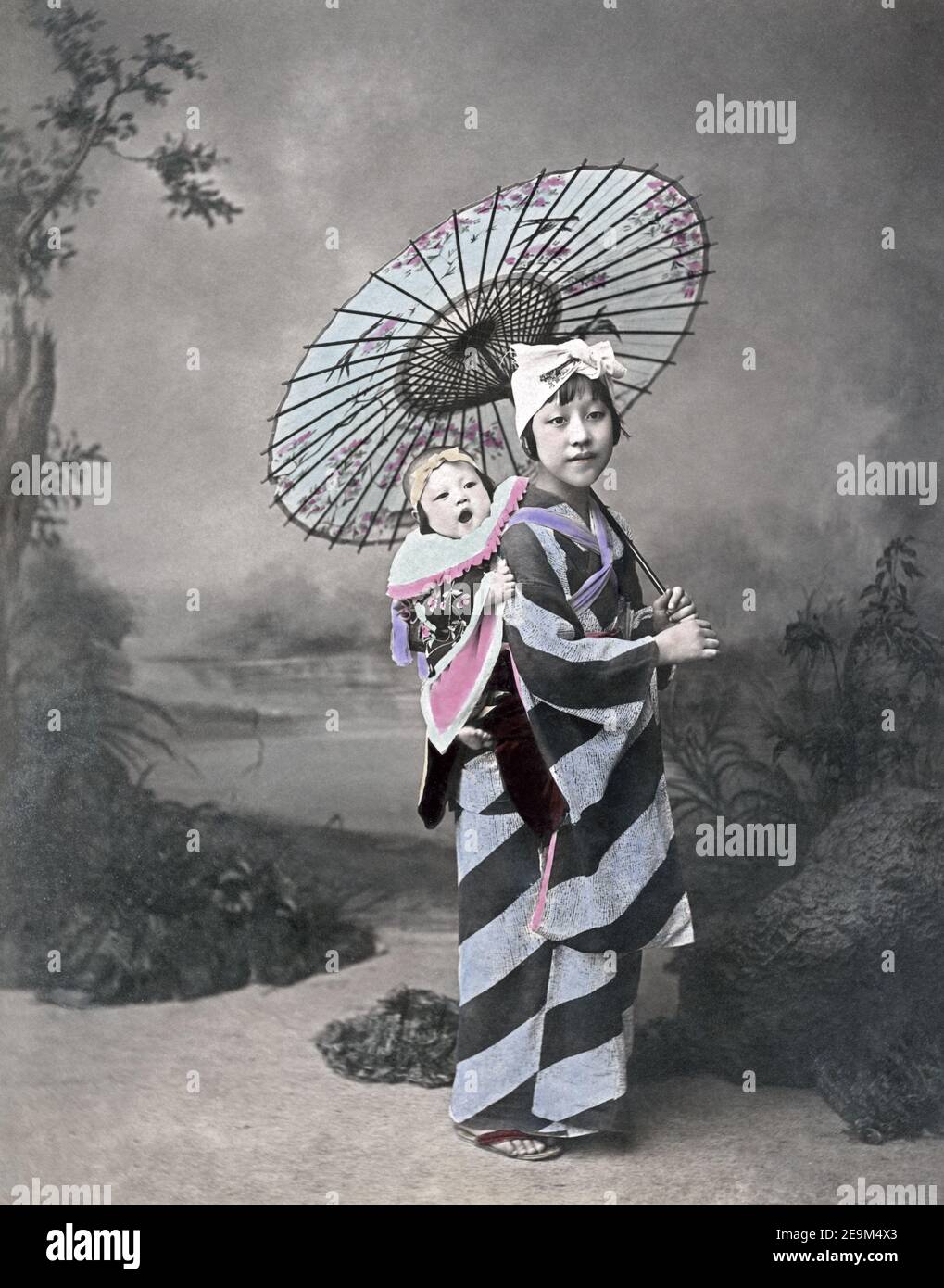 Late 19th century photograph - Young girl and baby, Japan, c.1880's ...