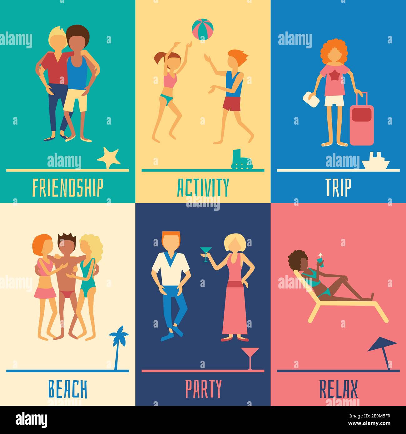People on vacation design concept set with friendship activity relax ...