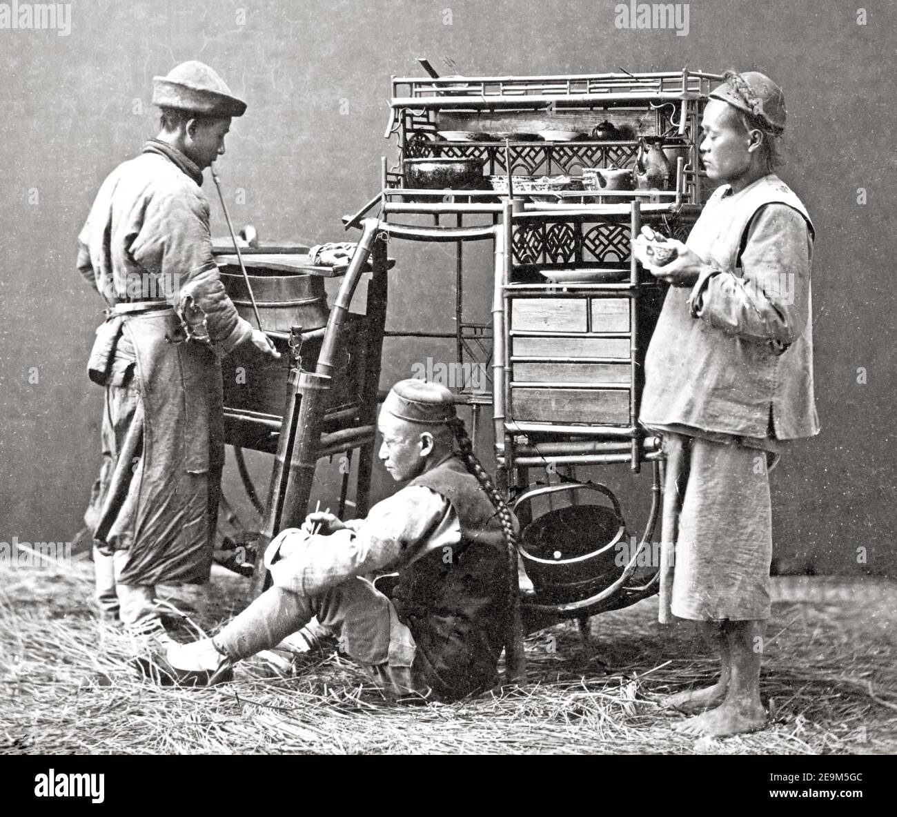 Late 19th century photograph - Street vendor, China c.1880, food stall ...