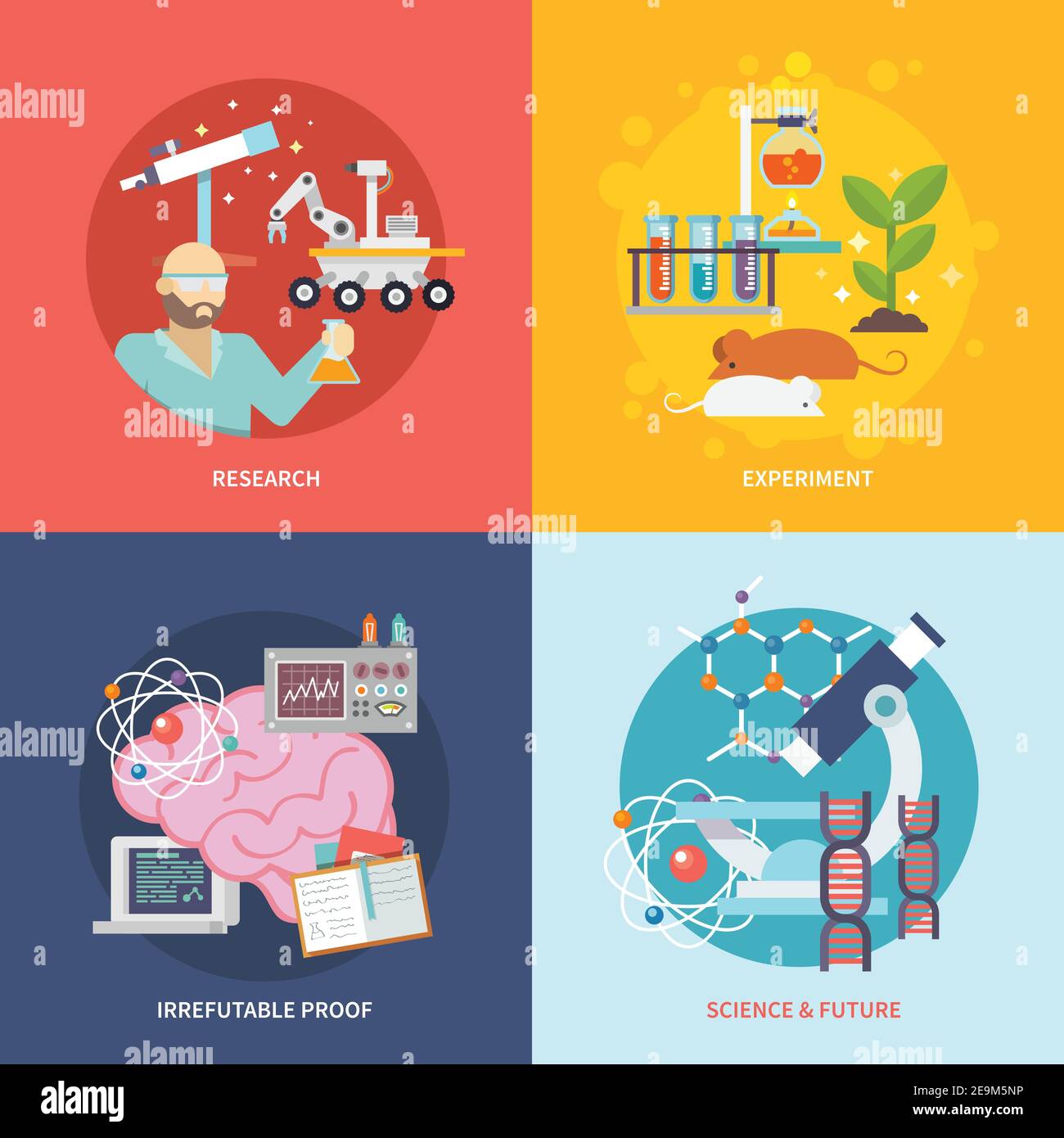 Science and research design concept set with experiment irrefutable ...