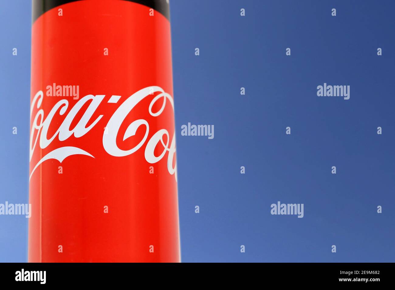 Composing a can of Coca-Cola and a blue sky as background Stock Photo ...