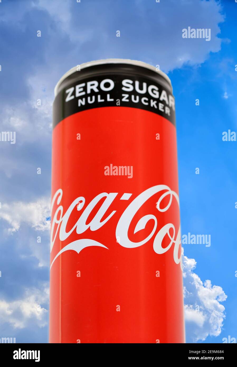 Composing a can of Coca-Cola and a blue sky as background Stock Photo ...