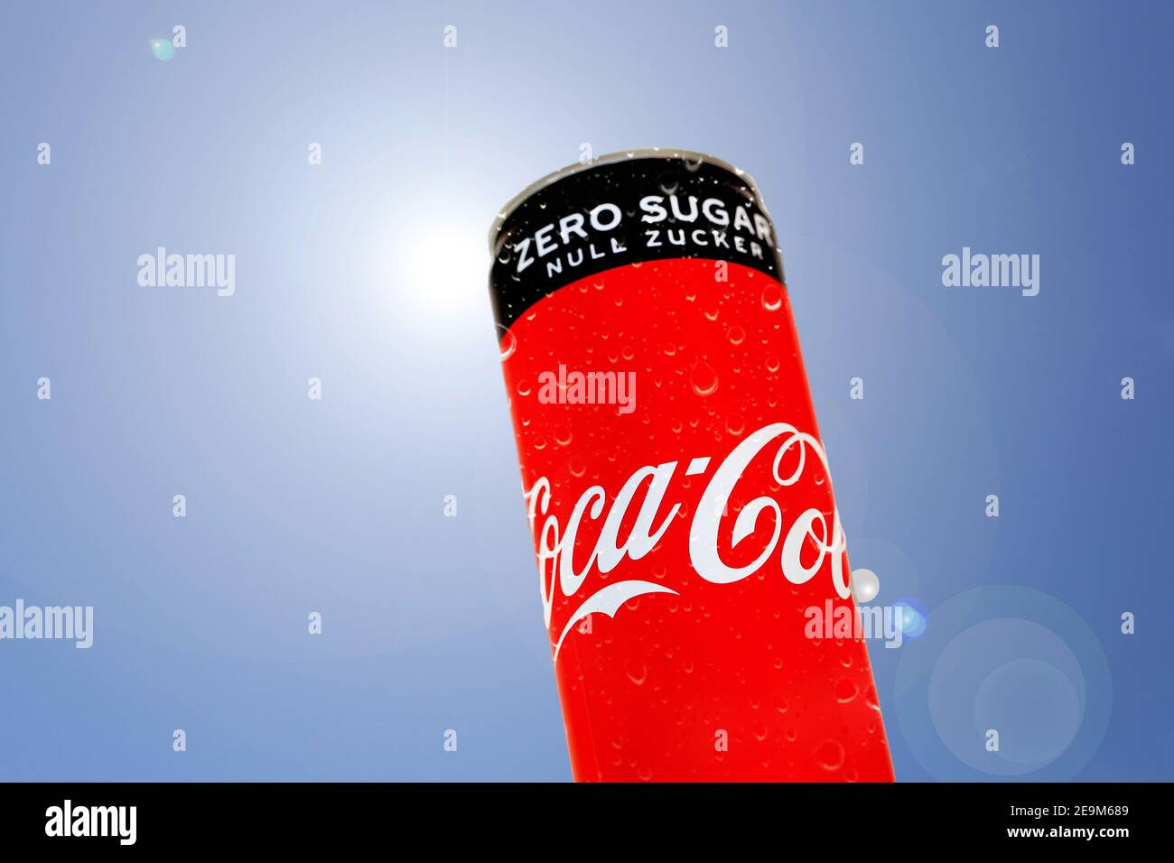 Composing a can of Coca-Cola and a blue sky as background Stock Photo ...