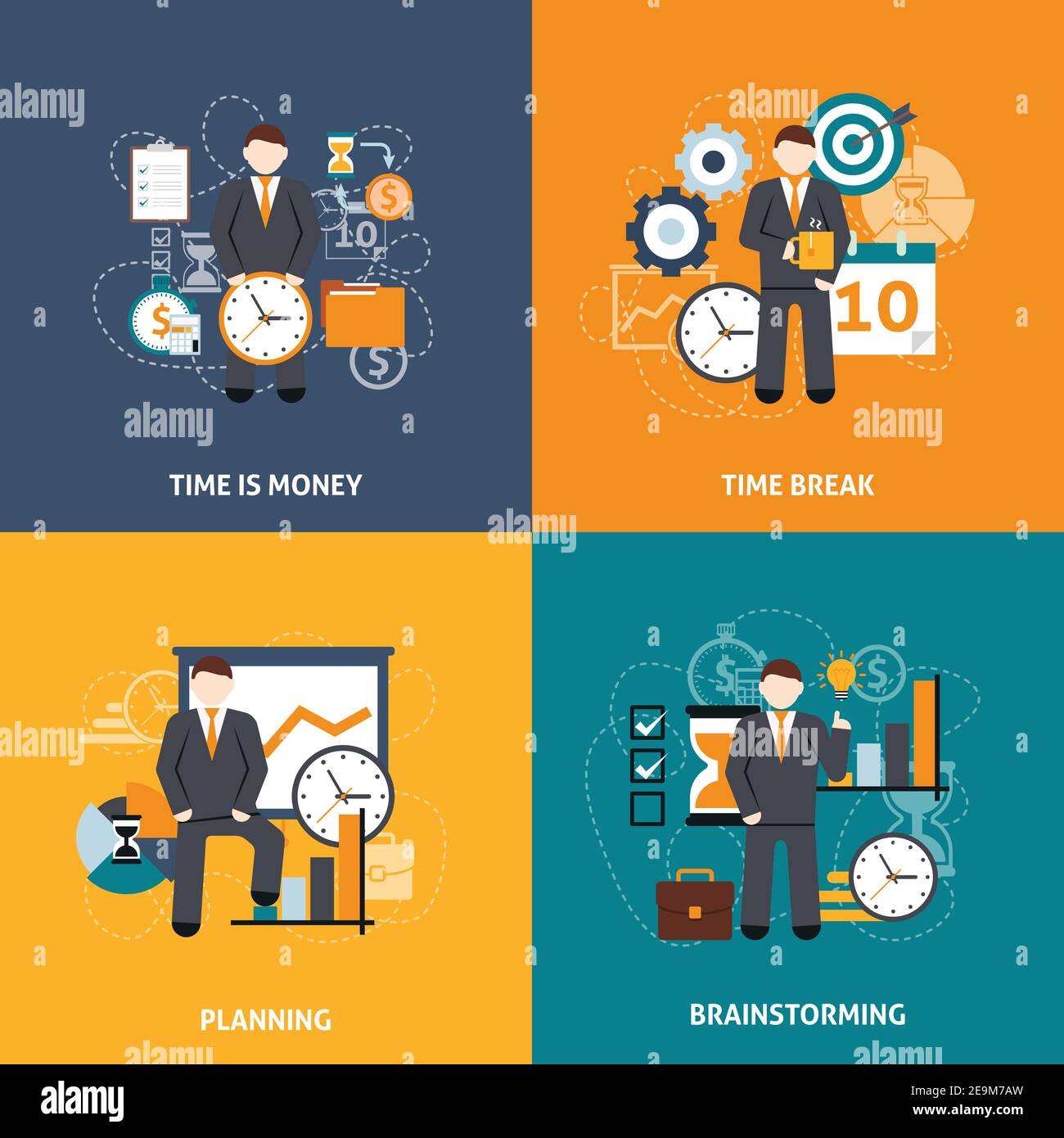Time management design concept set with money planning and ...