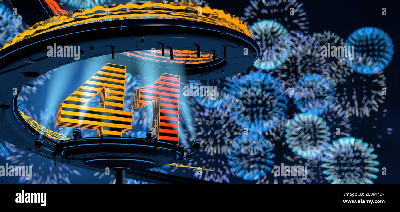 Number 41 formed by a yellow structure on a round metal platform ...