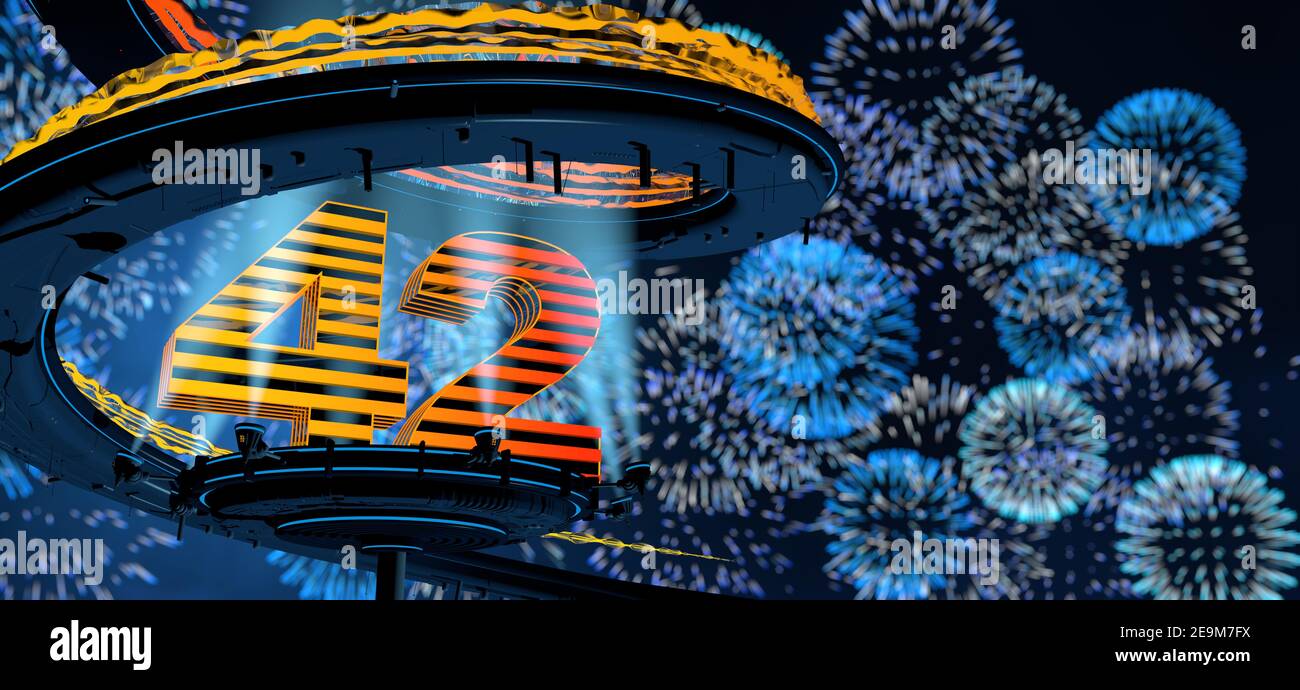 Number 42 formed by a yellow structure on a round metal platform ...
