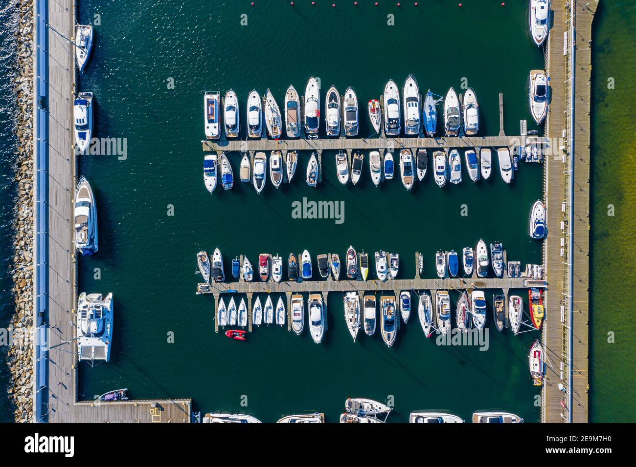 Boats in marina aerial view Stock Photo - Alamy