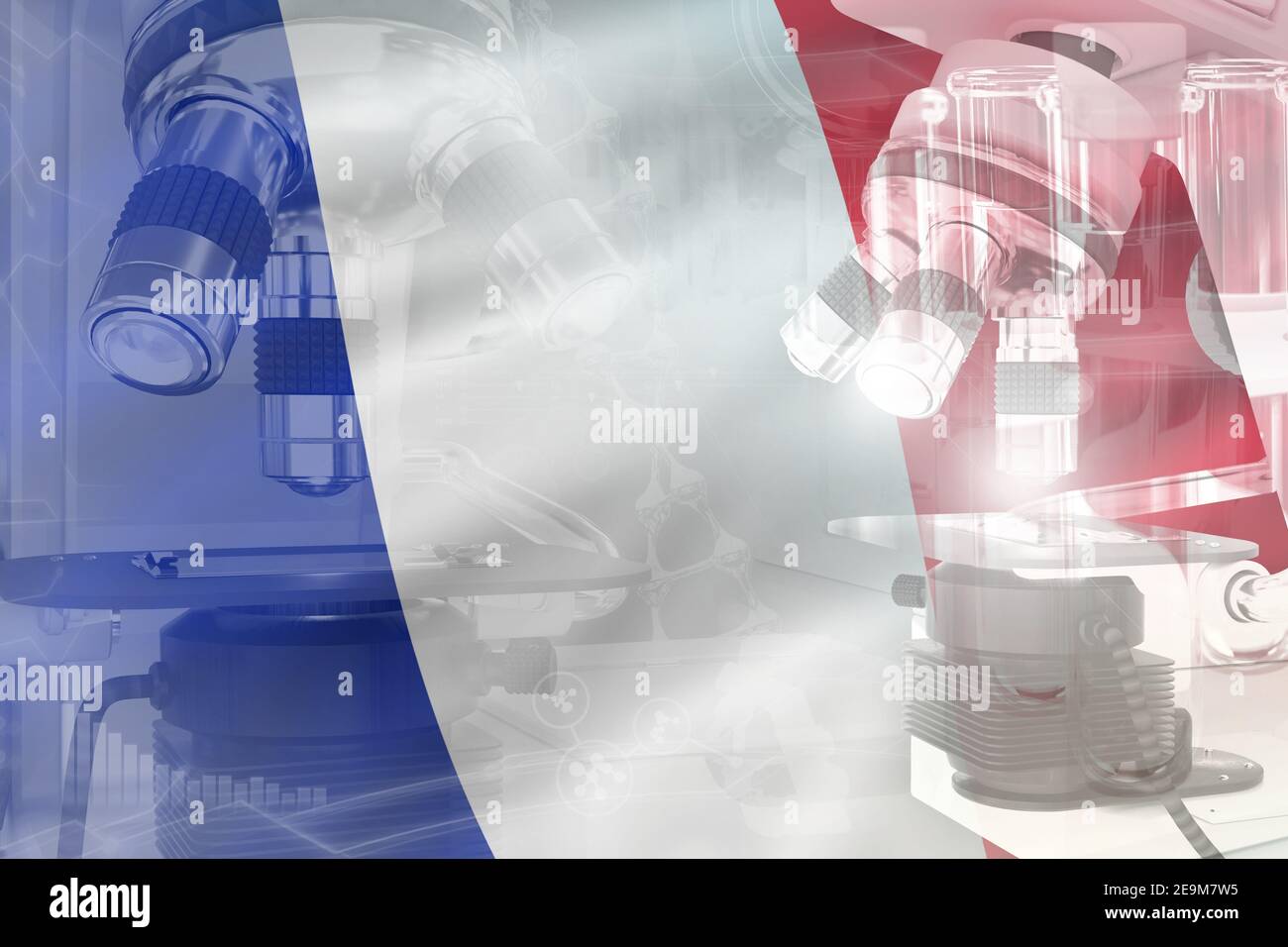 France science development conceptual background - microscope on flag ...