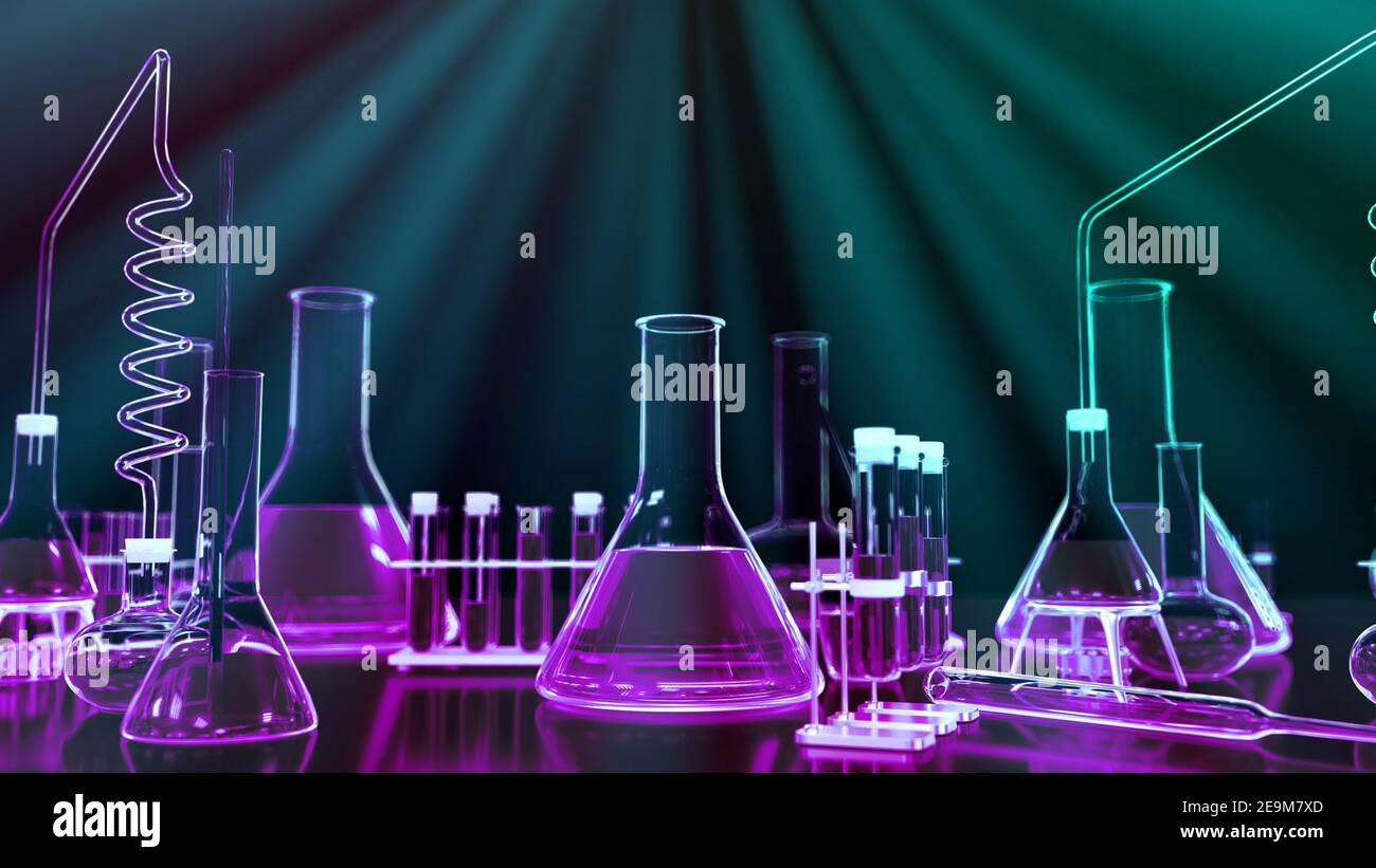 lab test-tubes and other various glassware with light rays - science ...