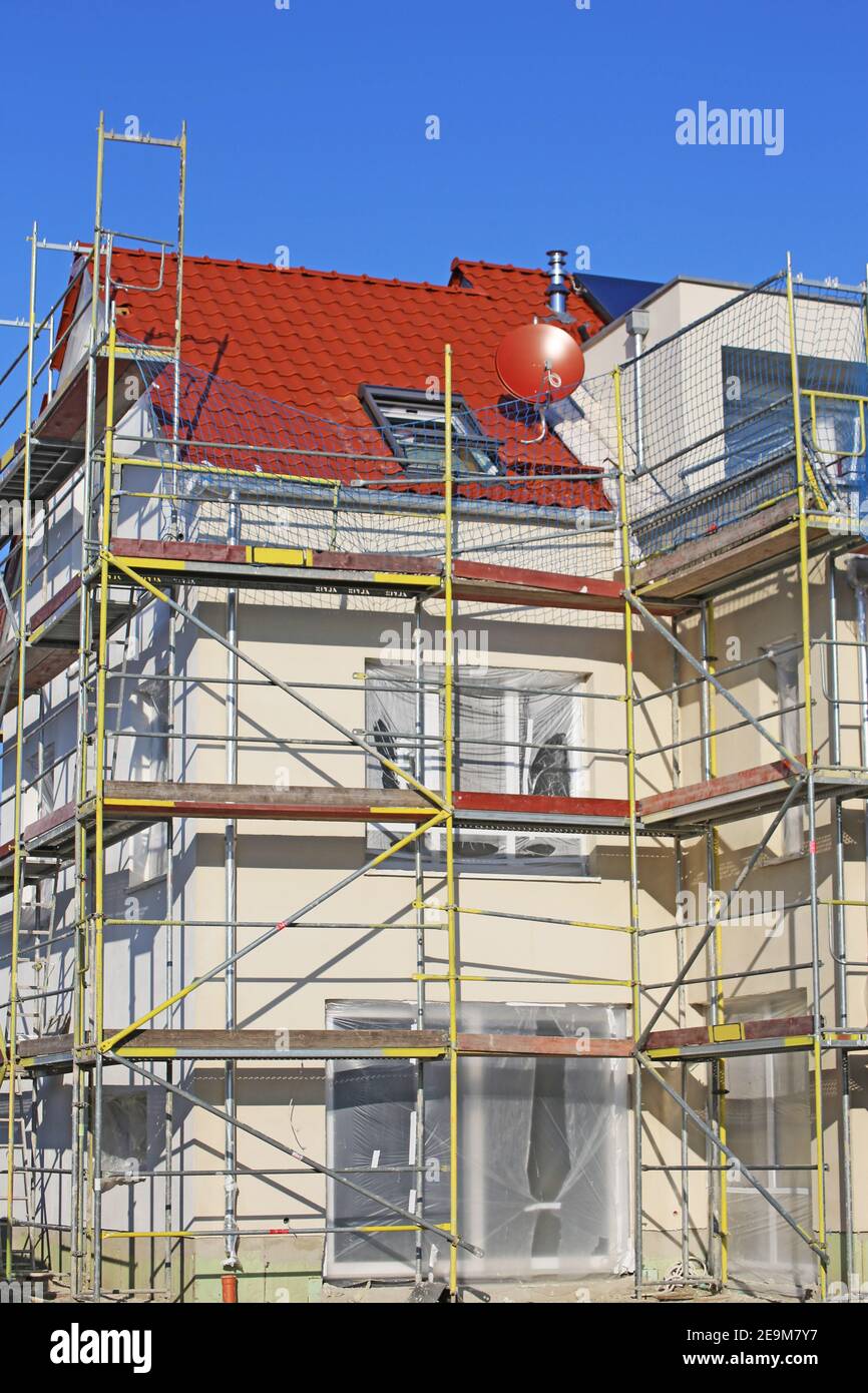 New residential house with just finished facade painting Stock Photo ...