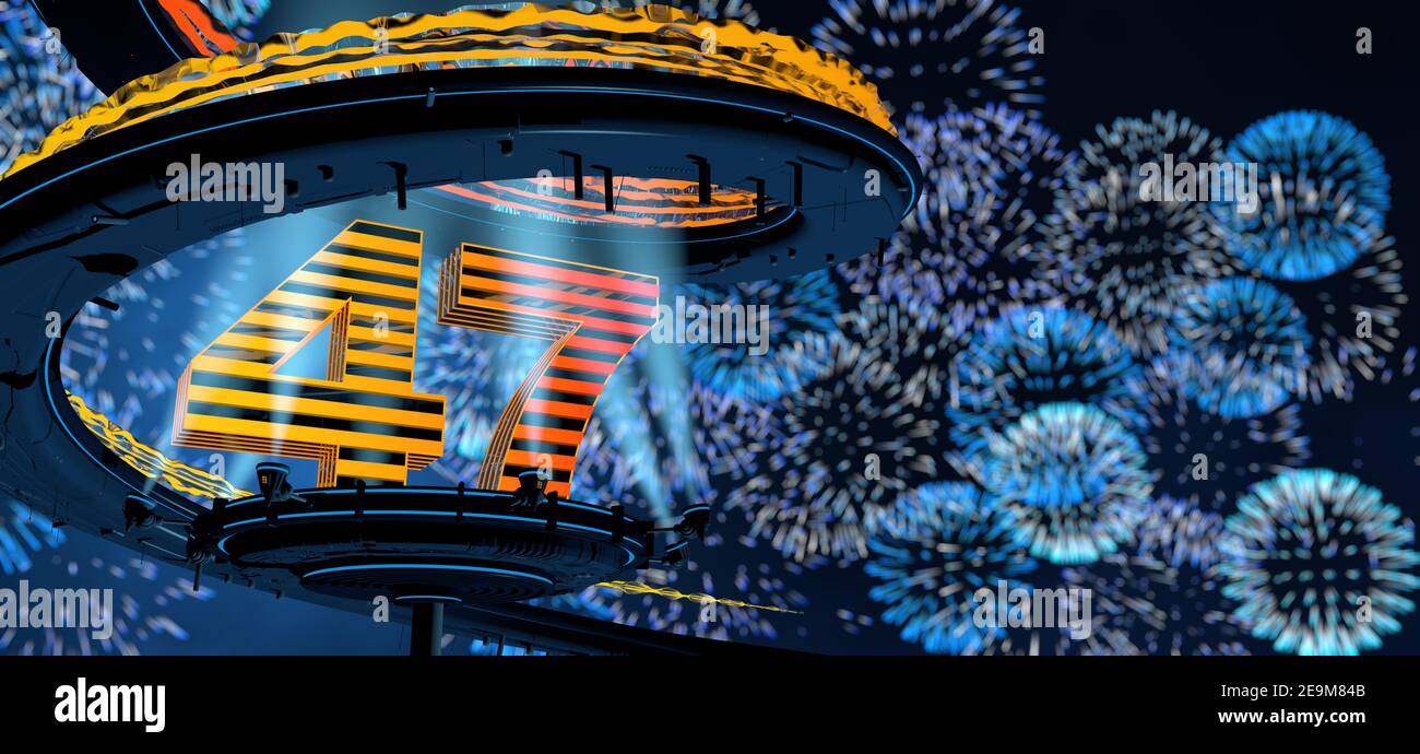 Number 47 formed by a yellow structure on a round metal platform ...