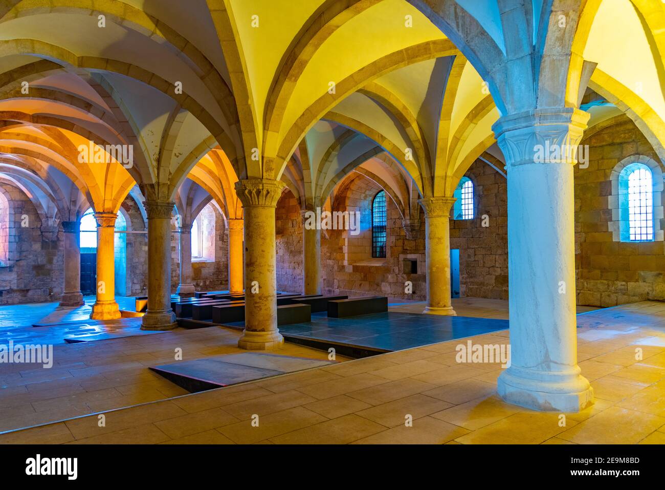 ALCOBACA, PORTUGAL, MAY 28, 2019: View of an arcade inside of the ...