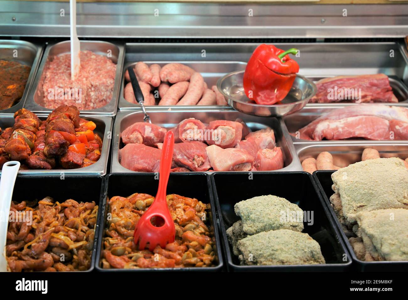Variety of fine meat products in the butchery Stock Photo - Alamy