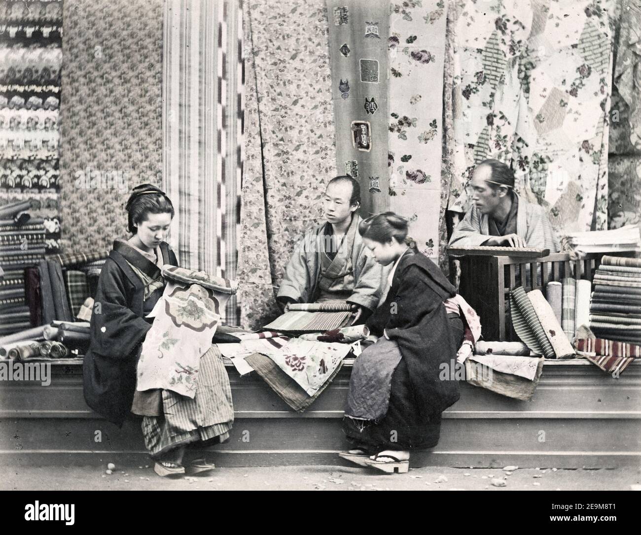 Late 19th century photograph - Material, fabric, store, Japan, c.1880's ...