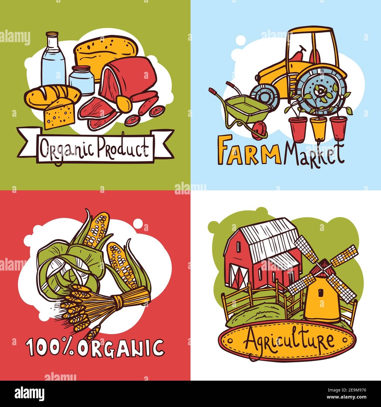 Agriculture design concept set with organic product farm market sketch ...