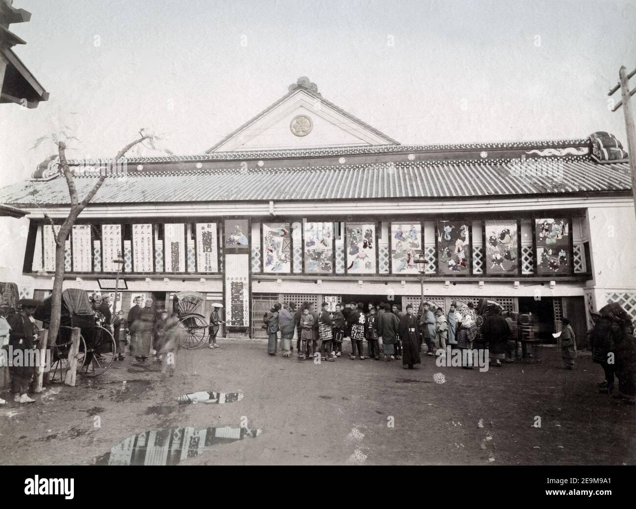 Late 19th century photograph - A crowd outside a theatre, Tokyo, c.1880 ...