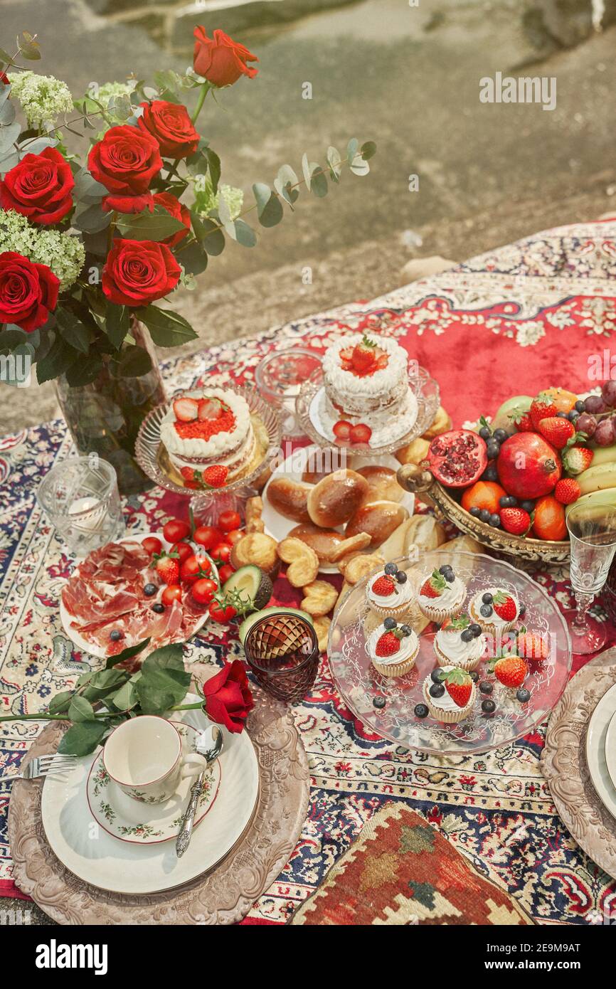 Vertical shot of a beautiful arrangement of sweets and fruits Stock ...