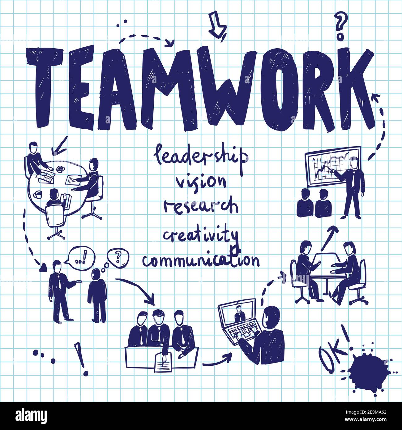 Teamwork design concept with ink drawn business people professional ...
