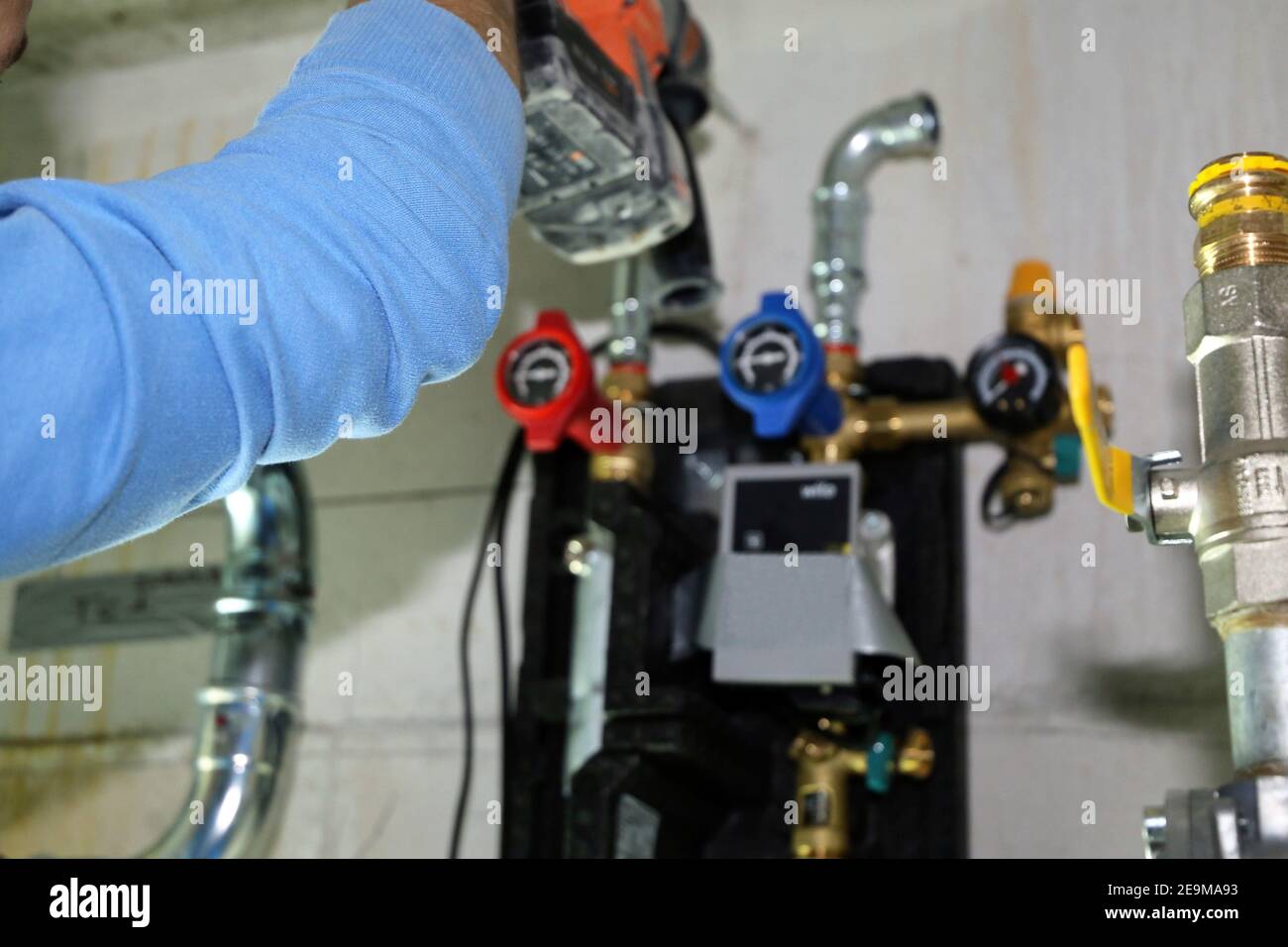 Installation of a heating system in a residential building Stock Photo ...