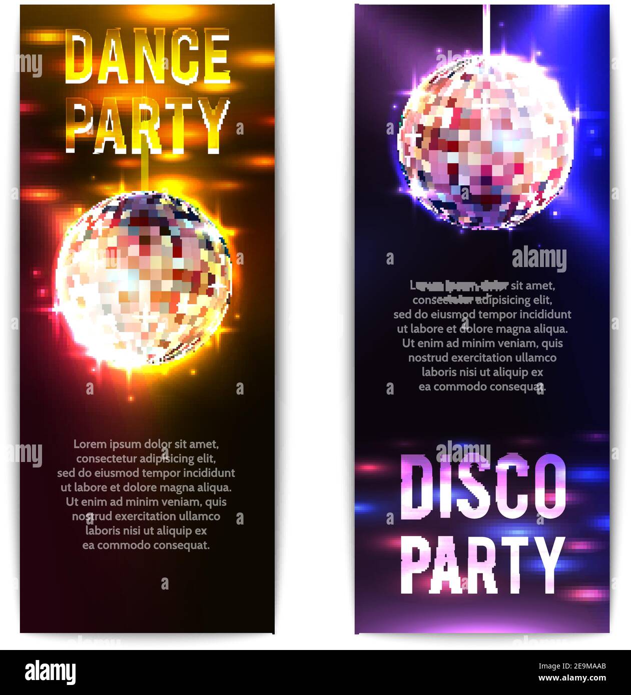 Disco party banners vertical set with bright club balls isolated vector ...