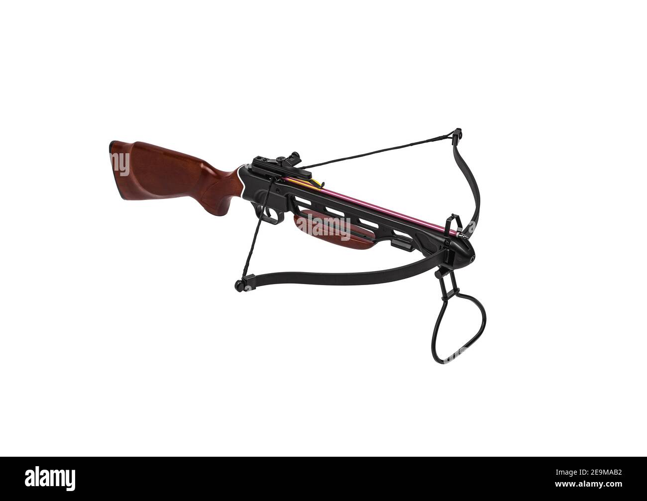 Modern crossbow with a wooden stock isolate on a white background ...