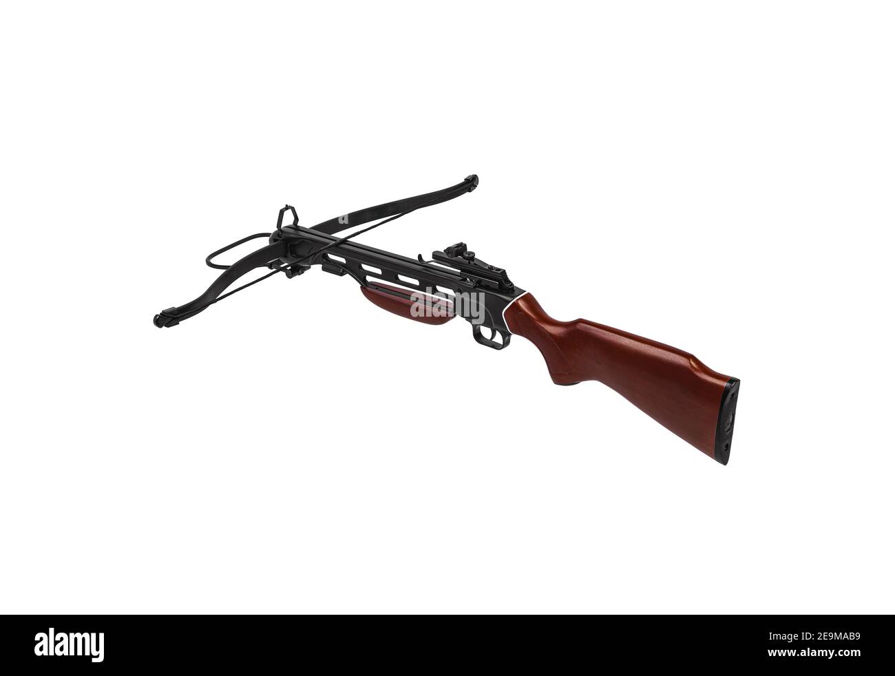 Modern crossbow with a wooden stock isolate on a white background ...