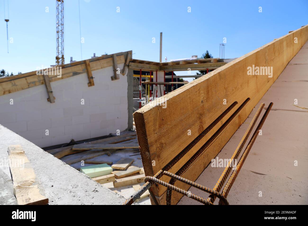 Timber construction, roof construction on a construction site Stock ...