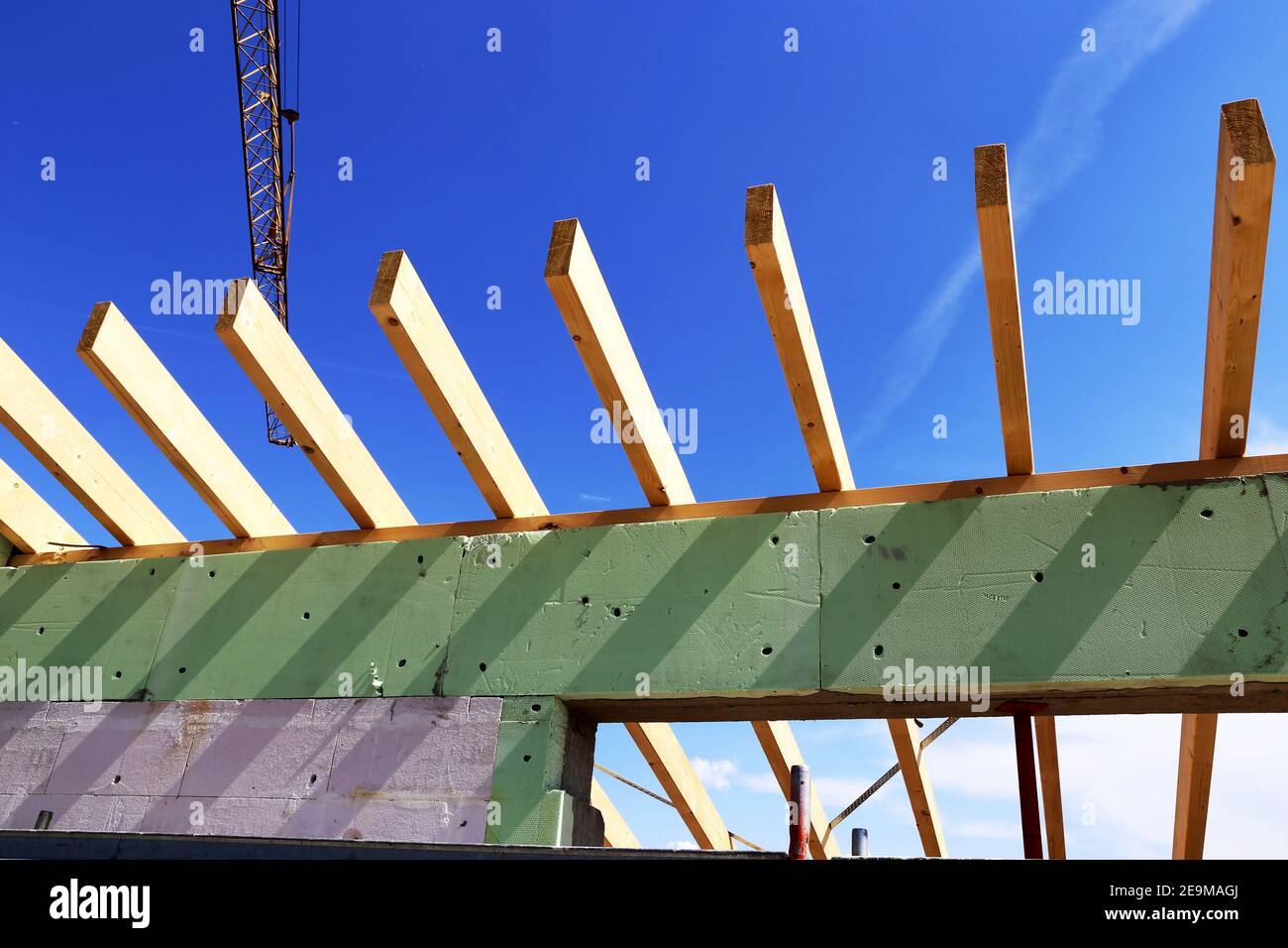 Timber construction, roof construction on a construction site Stock ...