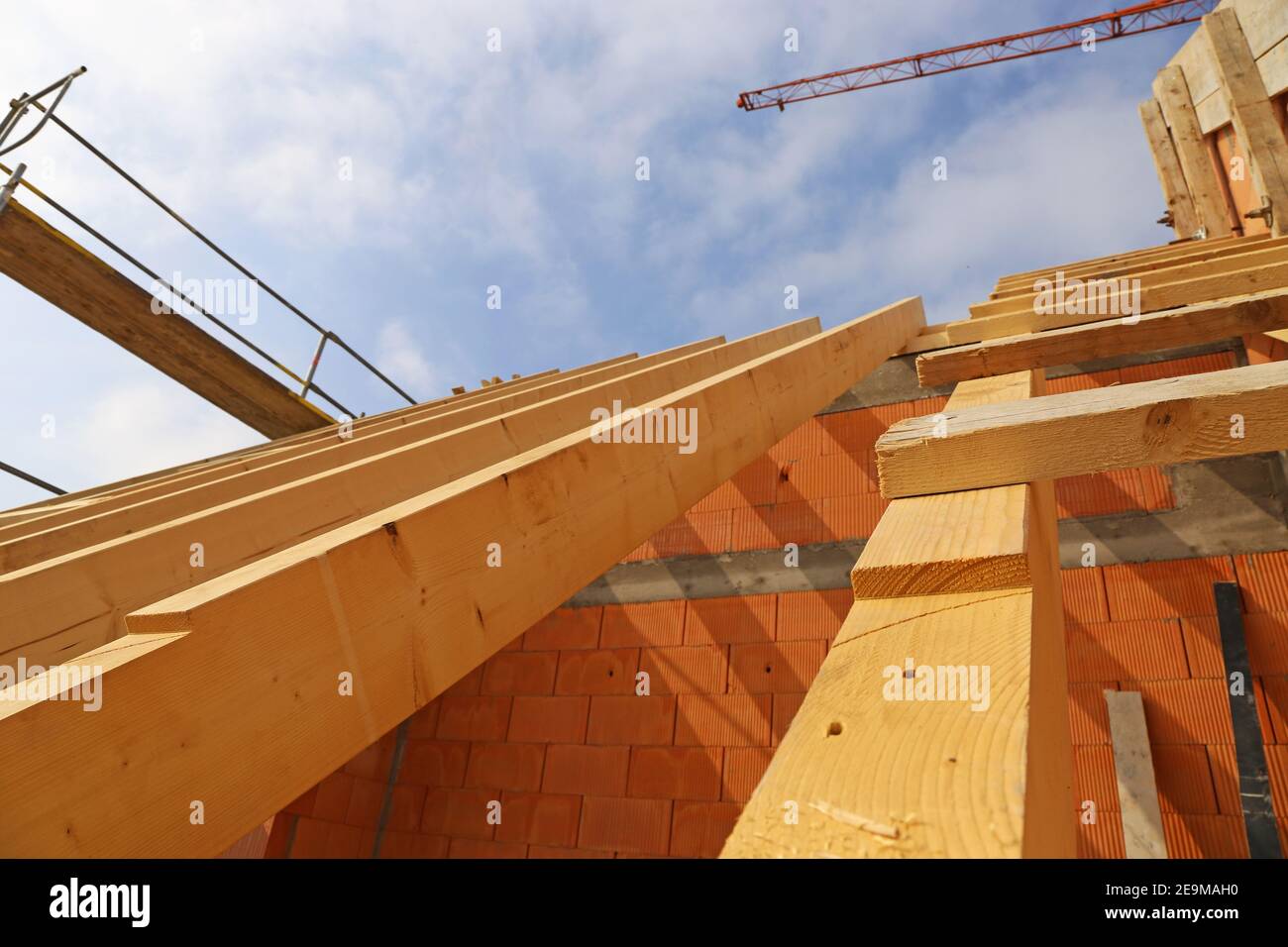 Wood construction and carpentry work on a new residential house Stock ...