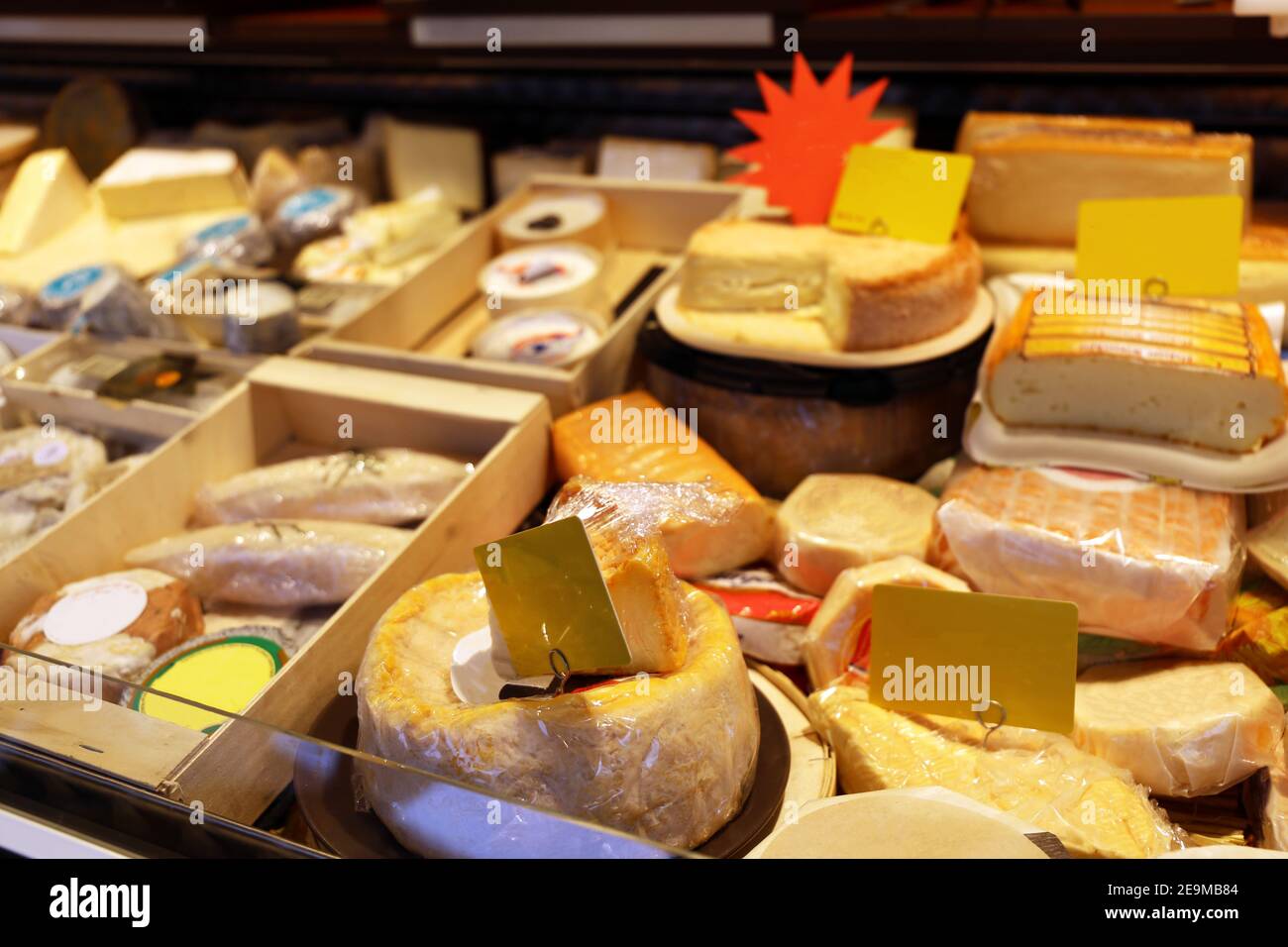 Variation of different types of cheese in the supermarket Stock Photo ...