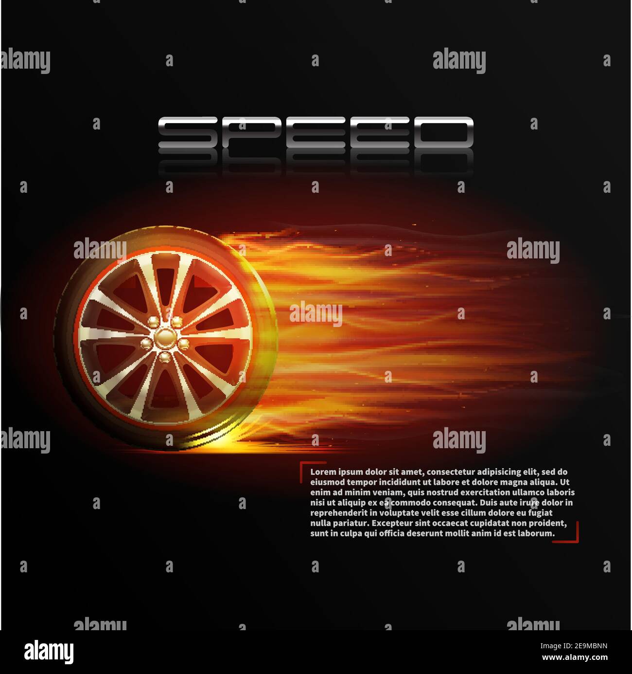 Realistic burning wheel tyre extreme auto sport speed poster vector ...