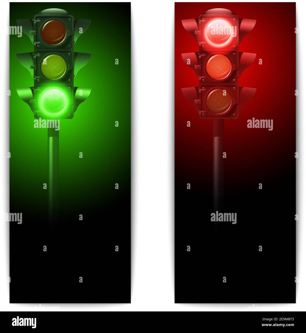 Realistic green and red traffic lights vertical banners set isolated ...