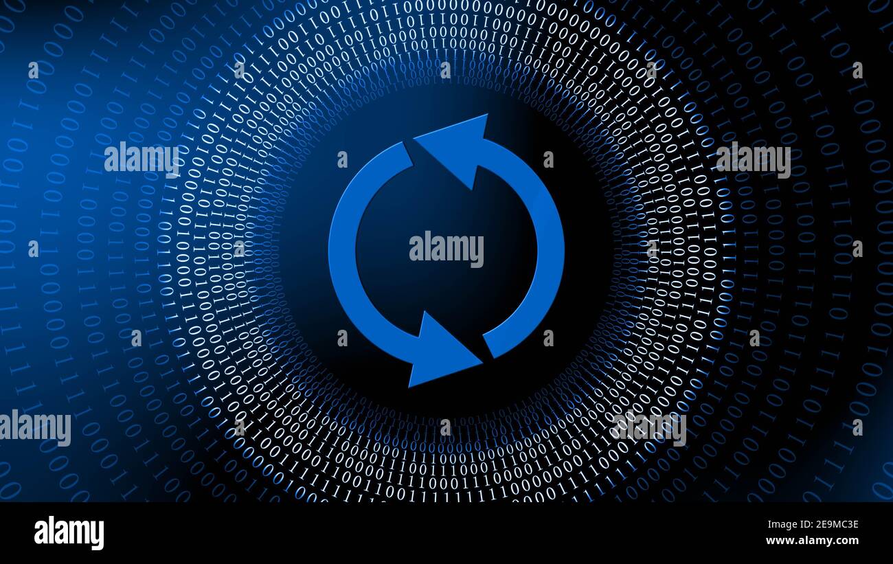 Update sign - abstract background of blue binary code in rings arranged in tube shape - Software ...