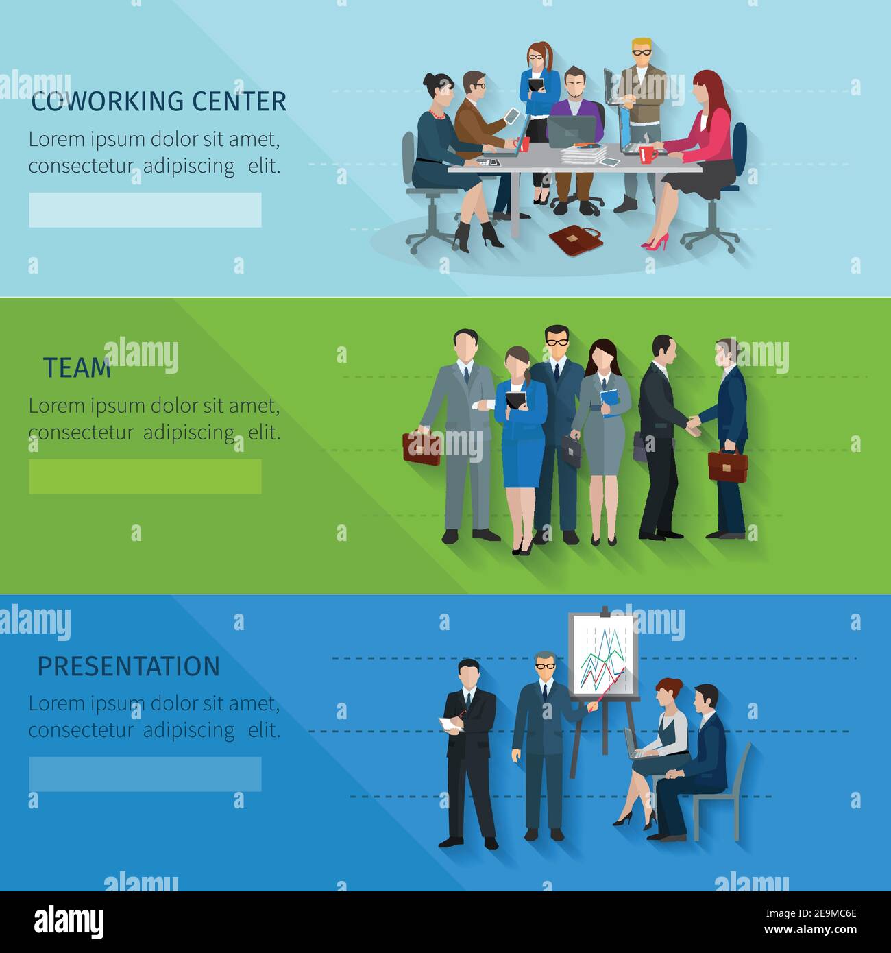 Office worker horizontal banner set with coworking center team ...
