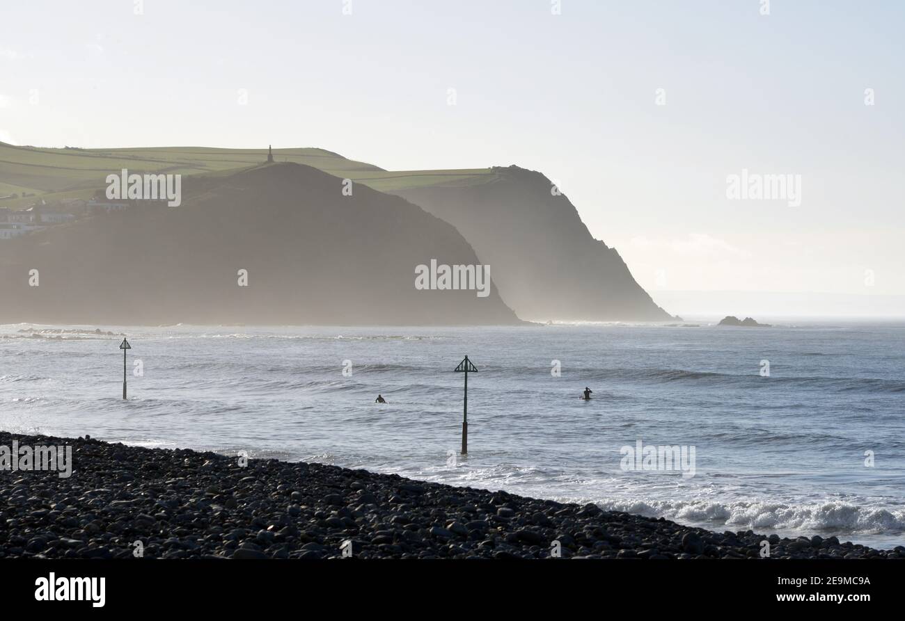 Pebble beach at Borth, Ceredigion, Wales, UK in winter Stock Photo - Alamy