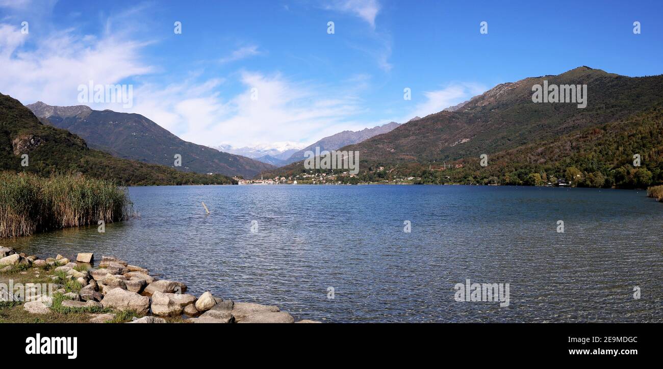Panoramic picture of Lake Mergozzo in Italy Stock Photo - Alamy