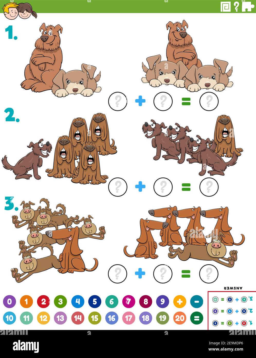 Cartoon illustration of educational mathematical addition puzzle task ...