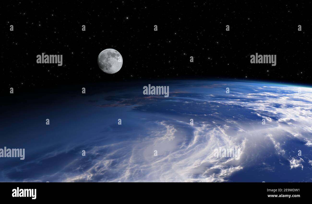 Moon over Planet Earth. 3d illustration Stock Photo - Alamy