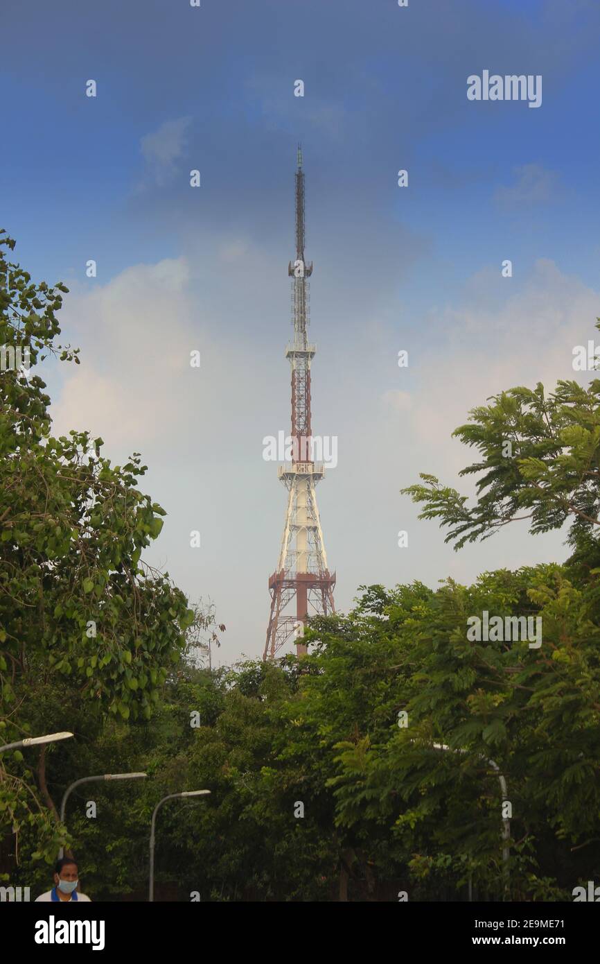 Tv tower behind the Architecture bridge in India, Tamilnadu, Chennai ...